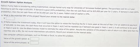 Solved Growth Option Option Analysis Fethes Funny Hats Is