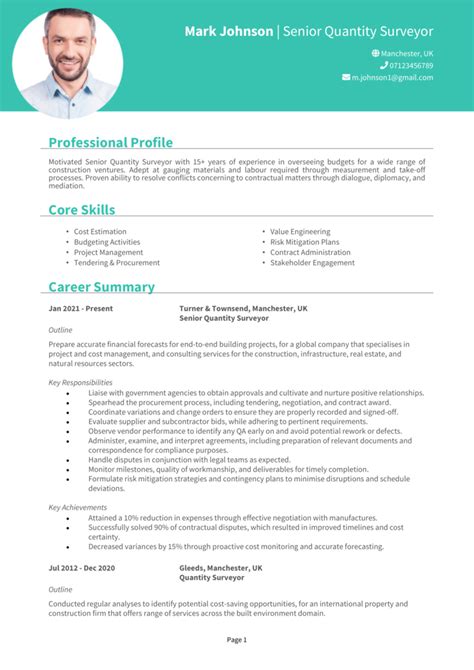 2 Quantity Surveyor Cv Example Step By Step Writing Guide [get Hired]