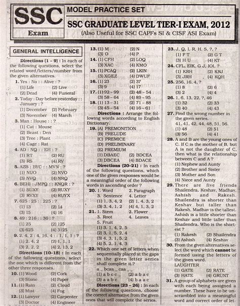 Ssc Exam Model Papers Ssc Graduate Level Tier 1 Exam 201213141516