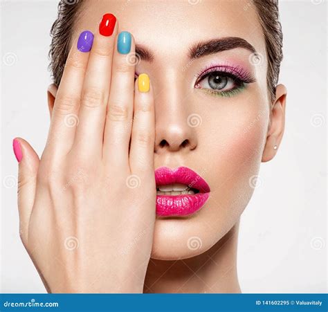 Beautiful Fashion Woman With A Colored Nails Attractive White Girl