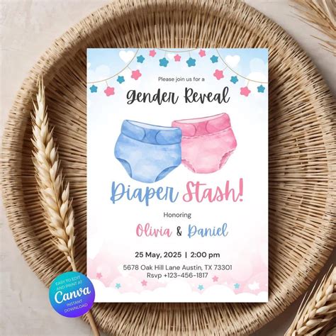 Diapers And Wipes Gender Reveal Invitations Template Pink Or Blue