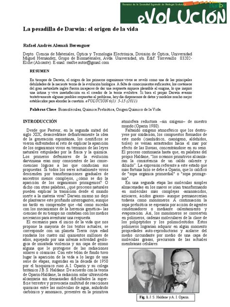 El Origen Químico De La Vida Pdf Abiogénesis Vida