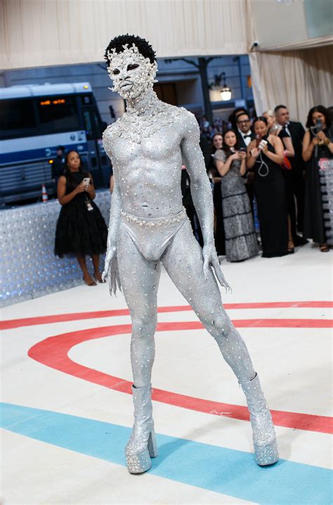 Lil Nas Xs Met Gala 2023 Look Shimmers With Silver Thong And Crystals