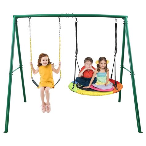 New Trekassy 440lbs 2 Seat Swing Set For Backyard 1 Saucer Swing And