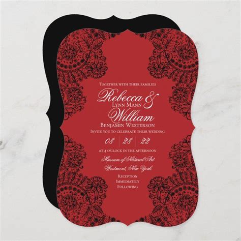 Black And Red Lace Elegant Gothic Wedding Invitation Gothic Wedding