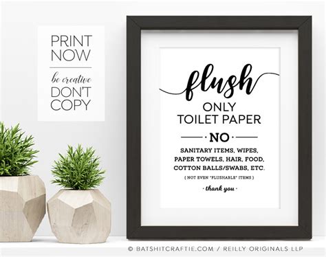 Cute Flush Only Toilet Paper Printable Bathroom Sign For Etsy