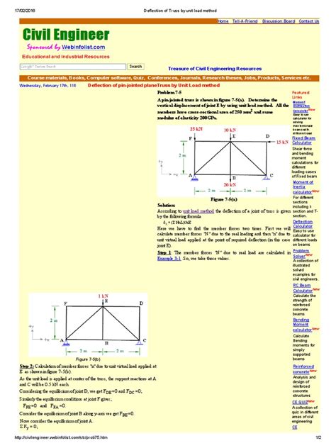 Deflection Of Truss By Unit Load Method Pdf Beam Structure