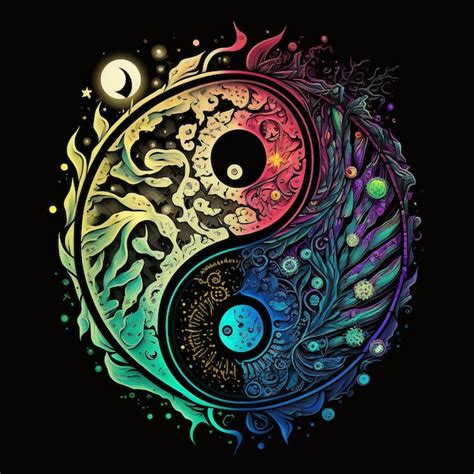 Premium Photo A Colorful Yin Yang Symbol With A Tree And Moon On The