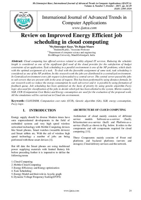 Pdf Review On Improved Energy Efficient Job Scheduling In Cloud Computing
