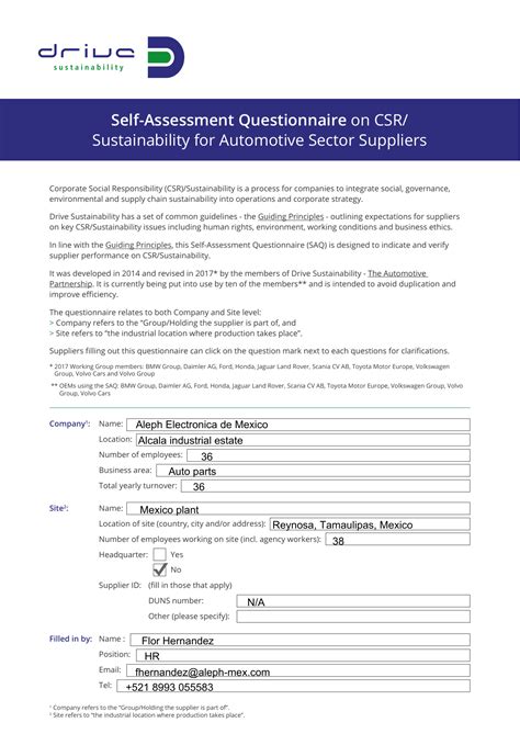 Csr Self Assessment Questionnaire