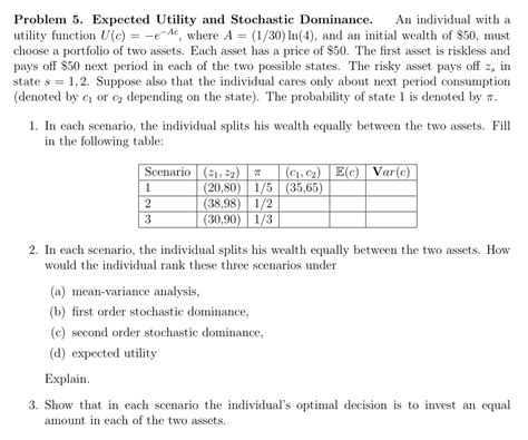 Solved Problem 5 Expected Utility And Stochastic Dominance