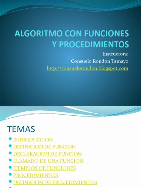 algoritmo con funciones y procedimientos final pdf división