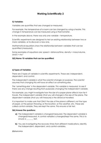 Ks3 Worksheets Booklet Working Scientifically 2 Teaching Resources