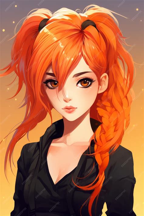 Premium Photo Anime Girl With Orange Hair And Black Shirt