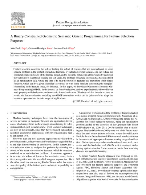 Pdf Pattern Recognition Letters A Binary Constrained Geometric Semantic Genetic Programming