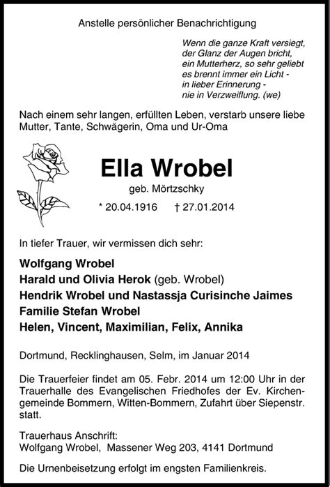 Traueranzeigen Von Ella Wrobel Trauer In Nrwde