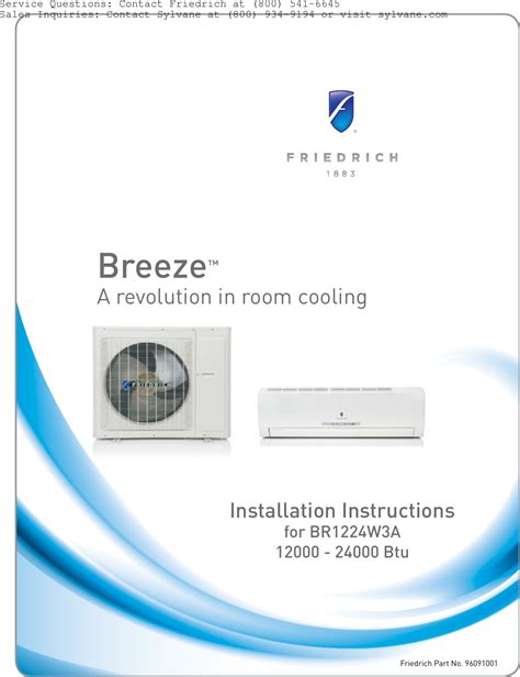 Friedrich Air Conditioner Br1224w3a Users Manual Breeze Owners Sylvane