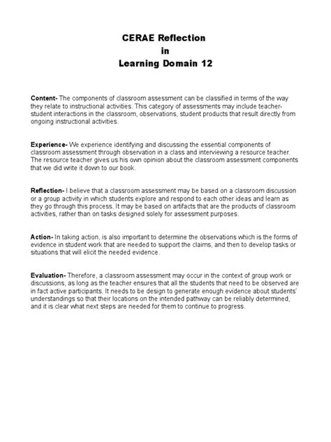 Cerae Reflection In Learning Domain 12odt Pdf Educational Assessment Pedagogy