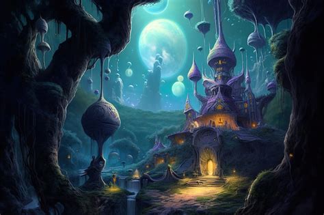 Premium Ai Image A Fantasy Castle In A Dark Cave With A Castle In The