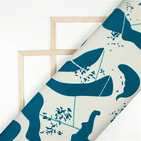 Purssian Blue And White Abstract Digital Print Viscose Rayon Fabricwi