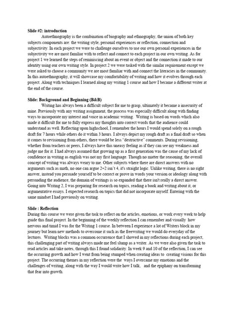 Script For Autoethnography Pdf Experience Writing