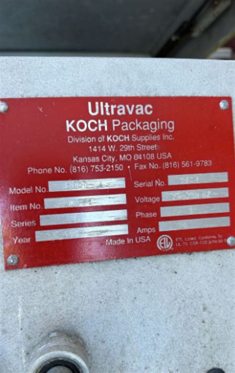 Used Koch Packaging Ultravac 2100 Double Chamber Vacuum Sealer