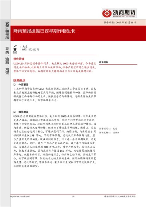 农产品早报：降雨预报提振巴西早期作物生长