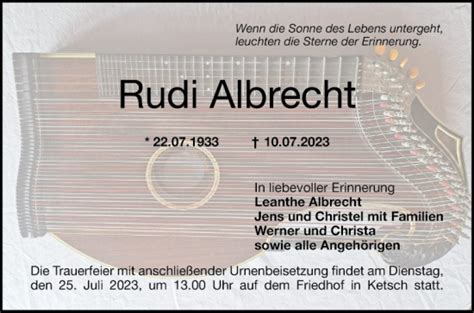 Traueranzeigen Von Rudi Albrecht Trauerportal Ihrer Tageszeitung