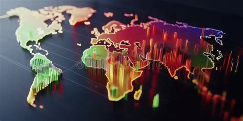 3d World Map Visualization With Colorful Data Representation Stock
