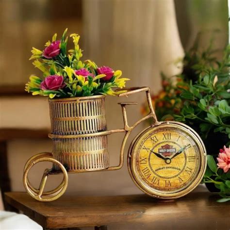 Kraphy Antique Iron Flower Pot And Pen Stand With Clock Kraphy