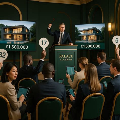Property For Sale An Auctioneer Stands At A Podium Labeled Palace