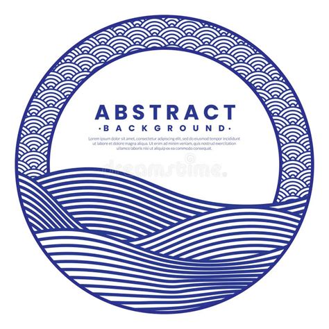 Blue Water Wave Line Pattern Border Frames Vector Circle Frame