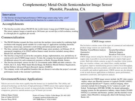 Ppt Complementary Metal Oxide Semiconductor Image Sensor Photobit Pasadena Ca Powerpoint