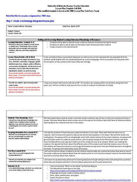 Step 1 Create A Technology Integrated Lesson Plan Noted That This
