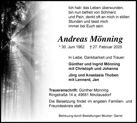 Traueranzeigen Von Andreas Mönning Om Trauer De