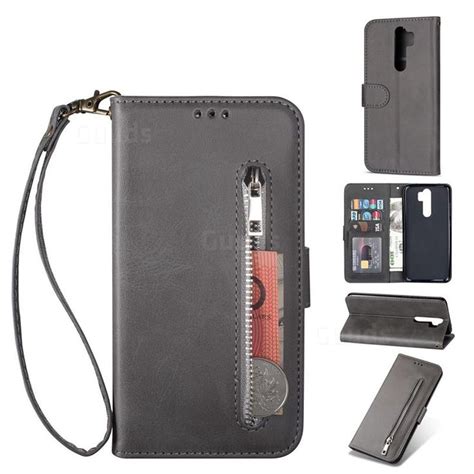 Retro Calfskin Zipper Leather Wallet Case Cover For Mi Xiaomi Redmi Note Pro Grey Xiaomi