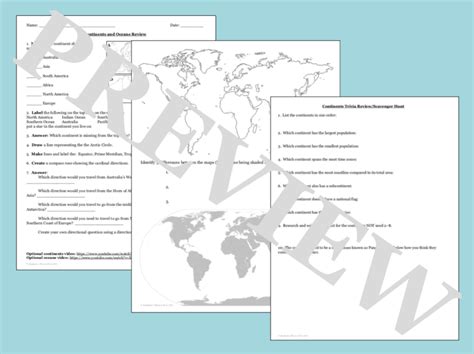 Continents And Oceans Map Activity Geography Worksheet