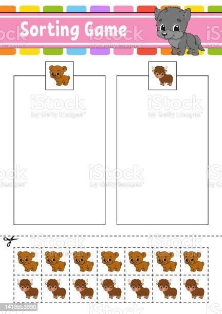 아이들을위한 게임을 정렬합니다 잘라 내고 접착제 워크시트를 개발하는 교육 아이들을위한 일치하는 게임 색상 활동 페이지입니다