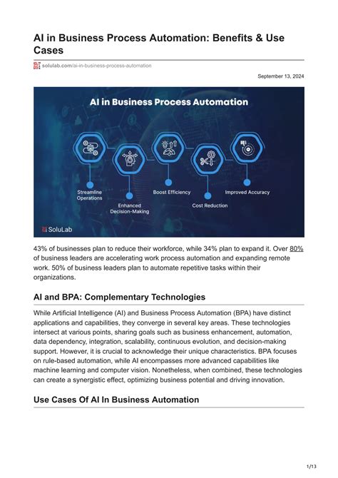 Ai In Business Process Automation Benefits Amp Use Cases Pdf