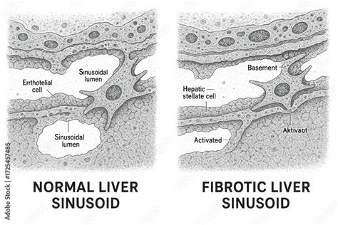 Diagram Comparing A Normal Liver Sinusoid With A Fibrotic Liver