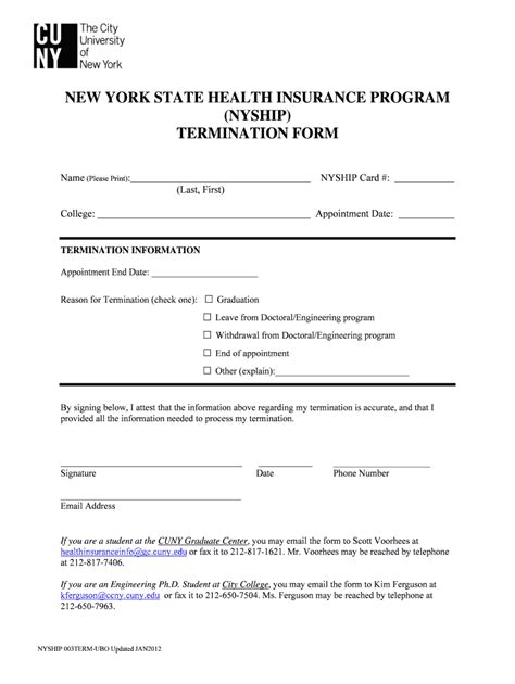 Fillable Online Cuny Nyship Termination Form Cuny Cuny Fax Email
