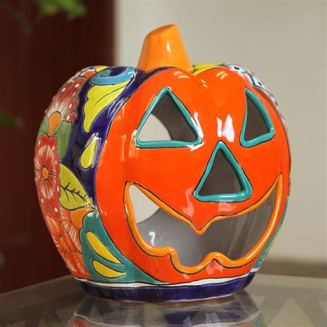 Floral Jack O Lantern Talavera Ceramic Candle Holder Jolly Jack O