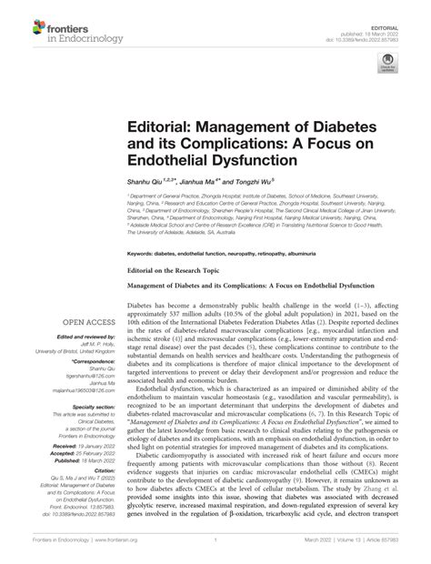 Pdf Editorial Management Of Diabetes And Its Complications A Focus