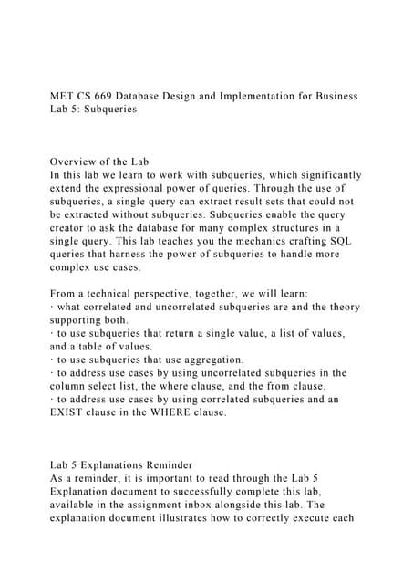 Met Cs 669 Database Design And Implementation For Businesslab Docx