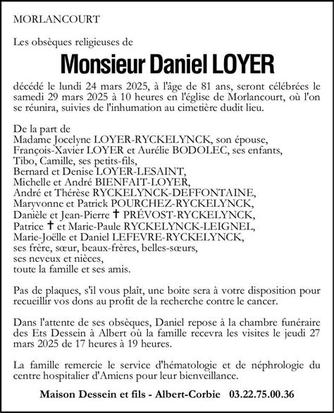 Monsieur Daniel Loyer Pompes Funèbres Dessein