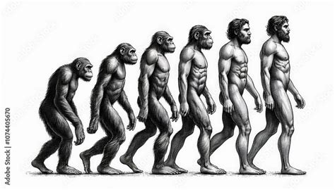 Evolution Of Man From Ape Through Various Stages To Modern Human Sketch