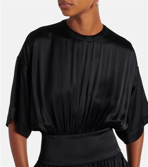 Silk And Cotton Satin T Shirt Dress In Black Toteme Mytheresa