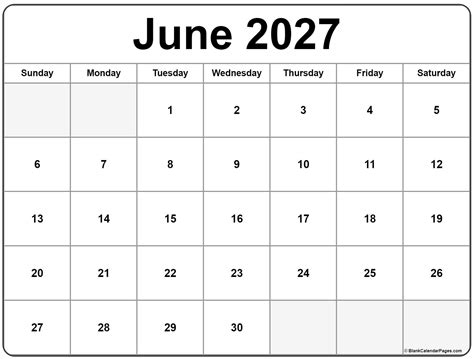 June 2027 Calendar Free Printable Calendar