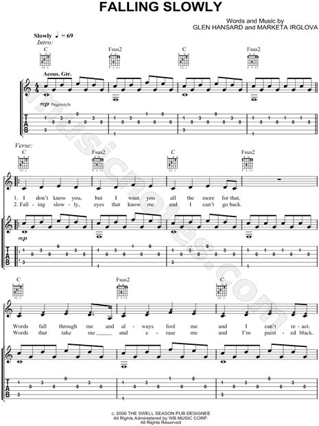 Glen Hansard Falling Slowly Guitar Tab In C Major Download And Print