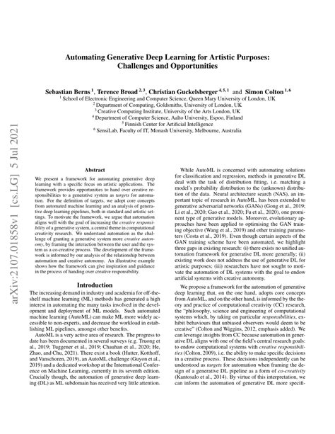 Pdf Automating Generative Deep Learning For Artistic Purposes Challenges And Opportunities